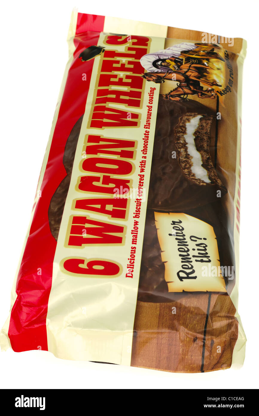 Packet of 6 Wagon Wheels marsh mallow centered chocolate biscuits Stock ...