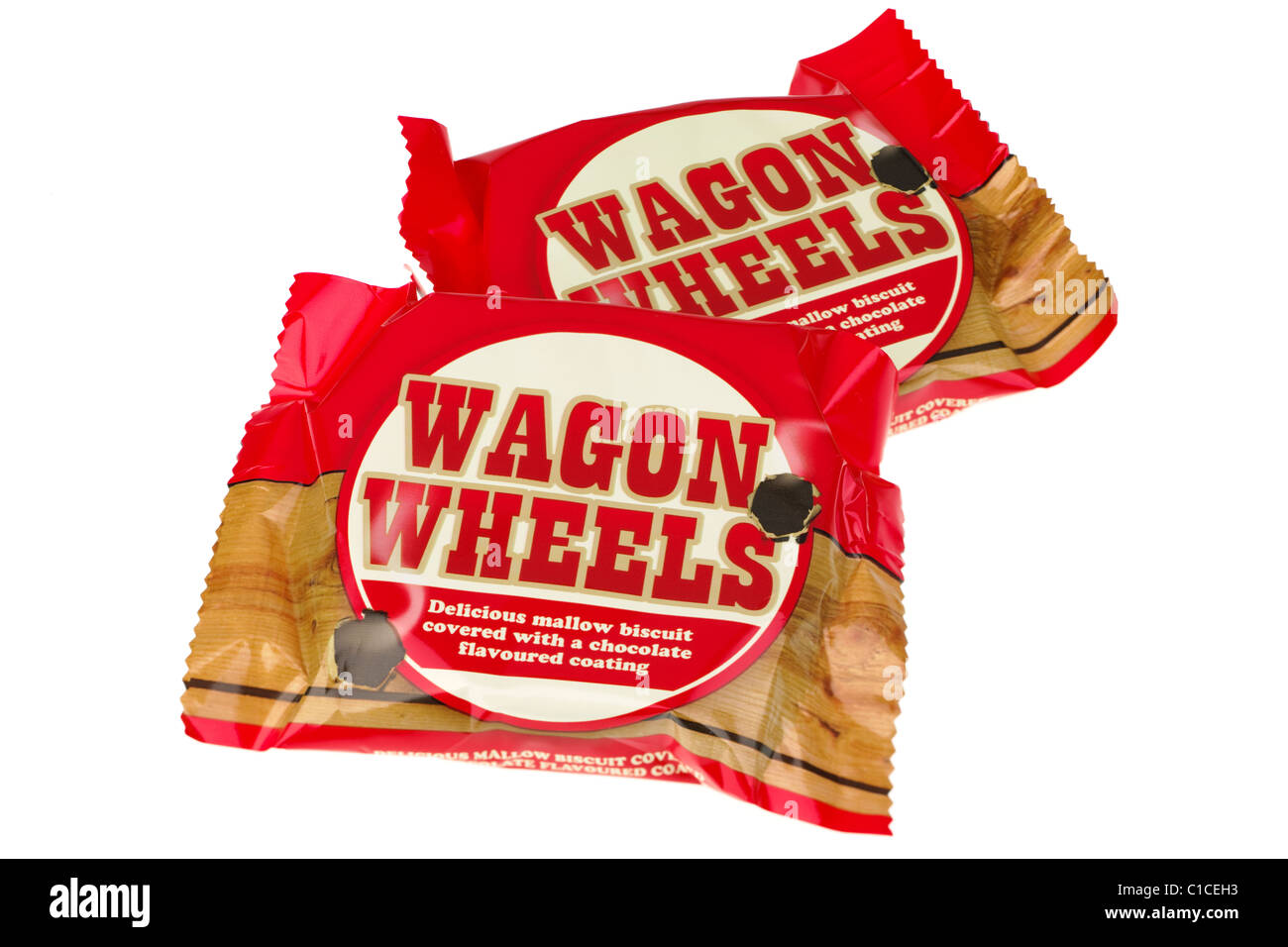 Two Wagon Wheels marsh mallow centered chocolate biscuits Stock Photo ...
