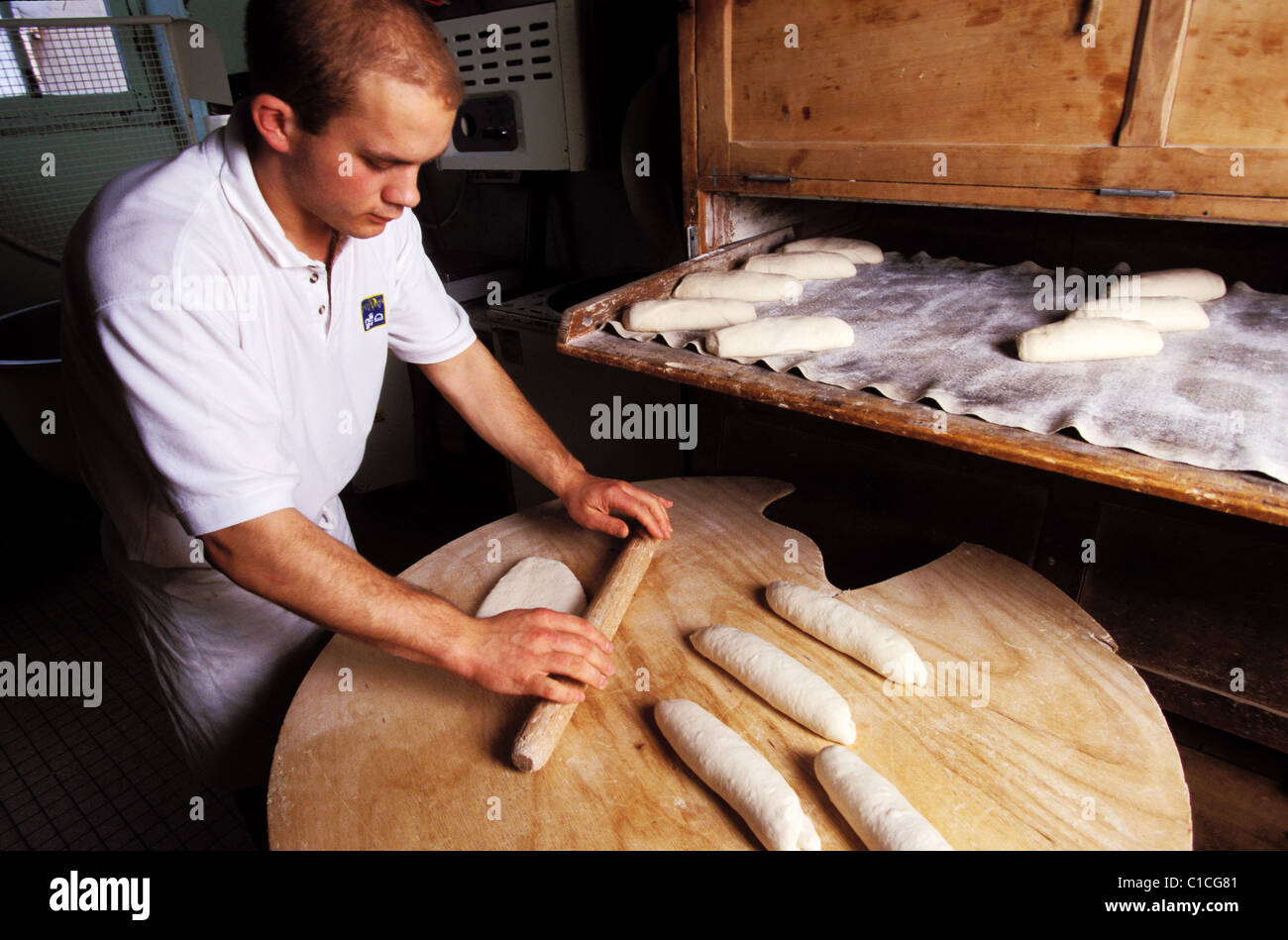 France, Manche, breads at the bakery of Mr Beau, baker at Torigni sur ...