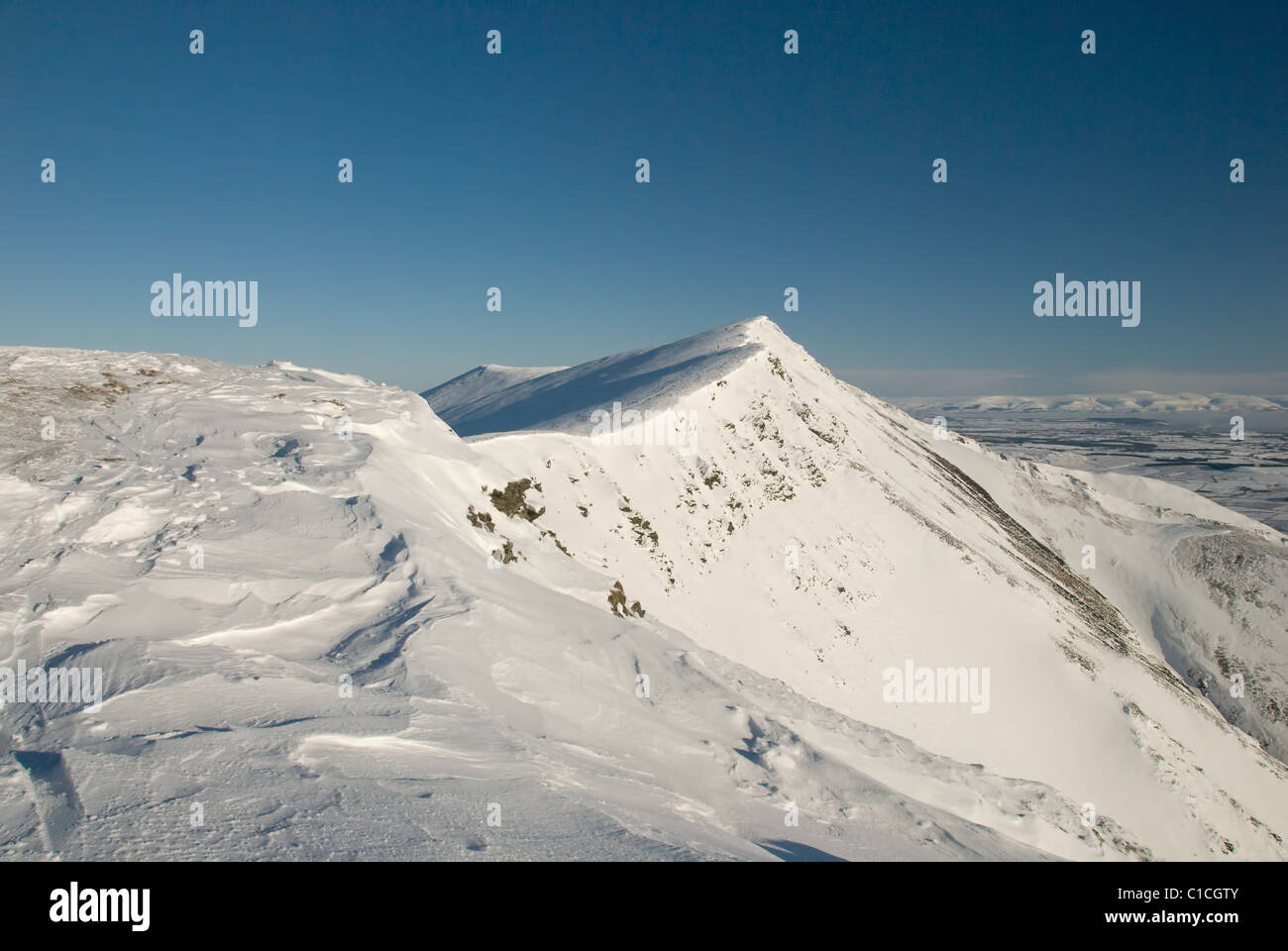 Blencathra summit ridge in winter in the English Lake District Stock ...