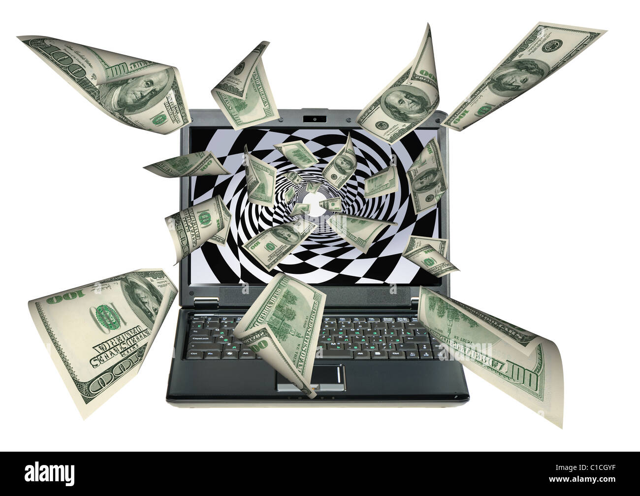 Laptop and dollars. Money taking off from the screen Stock Photo - Alamy