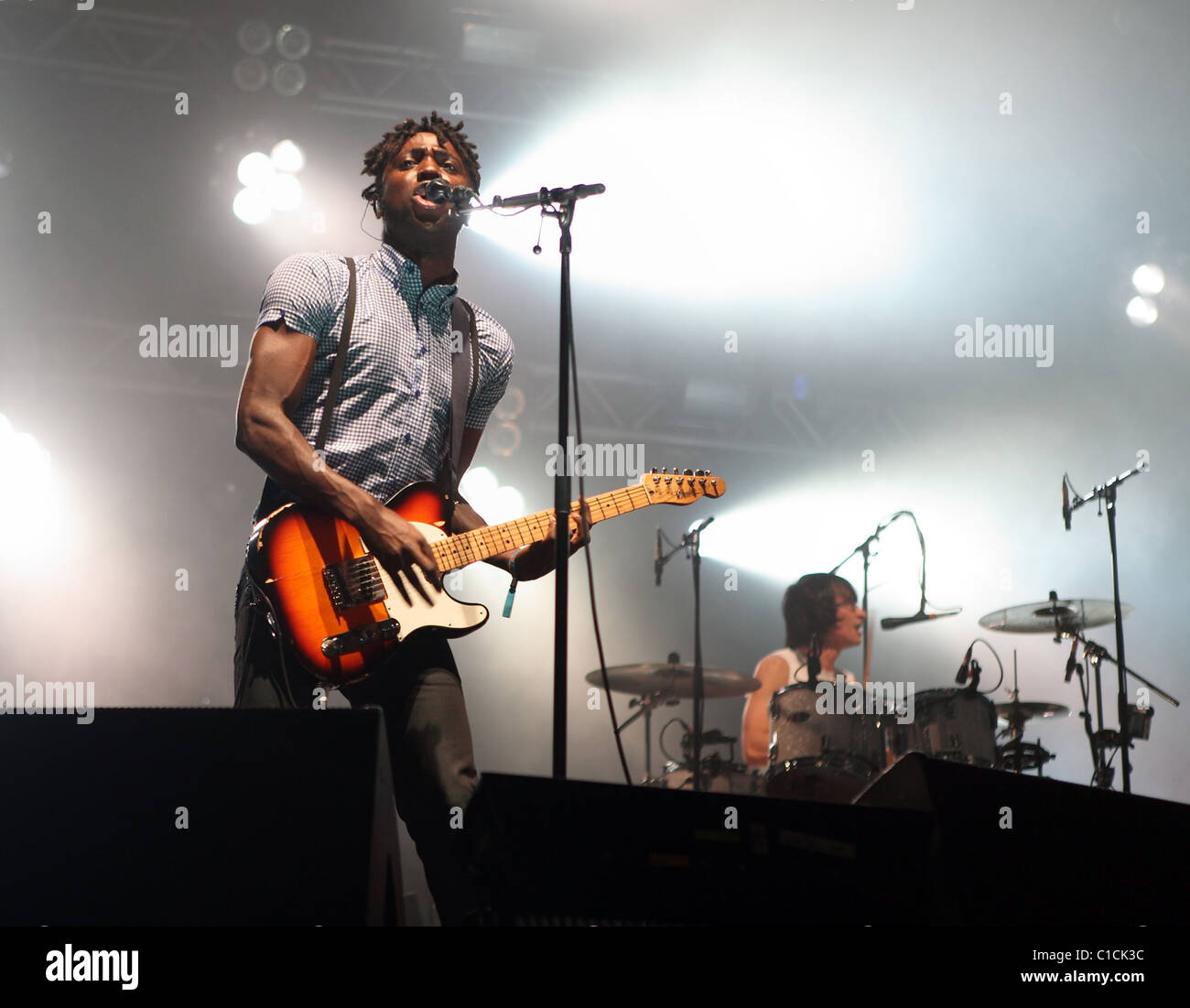 Kele Okereke and Matt Tong from Bloc Party performing live on stage at ...