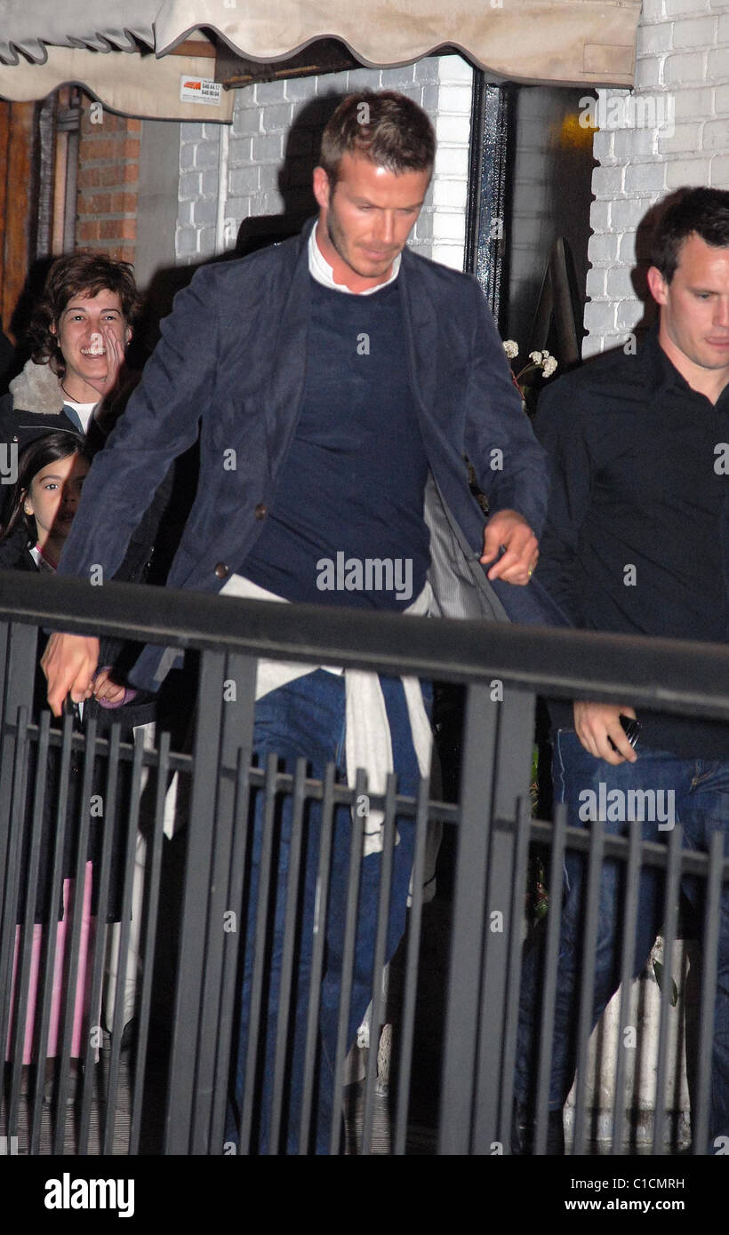 David Beckham leaving a restaurant after having dinner with former team ...