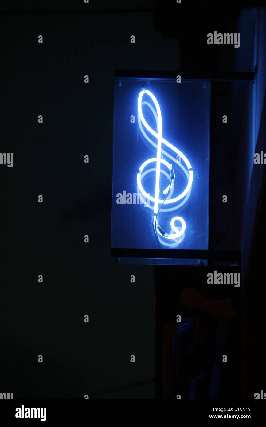 music note neon shop sign at night Stock Photo - Alamy