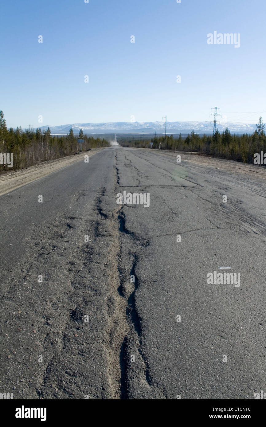 Splitting road guiding to bugle distance, summer Stock Photo - Alamy