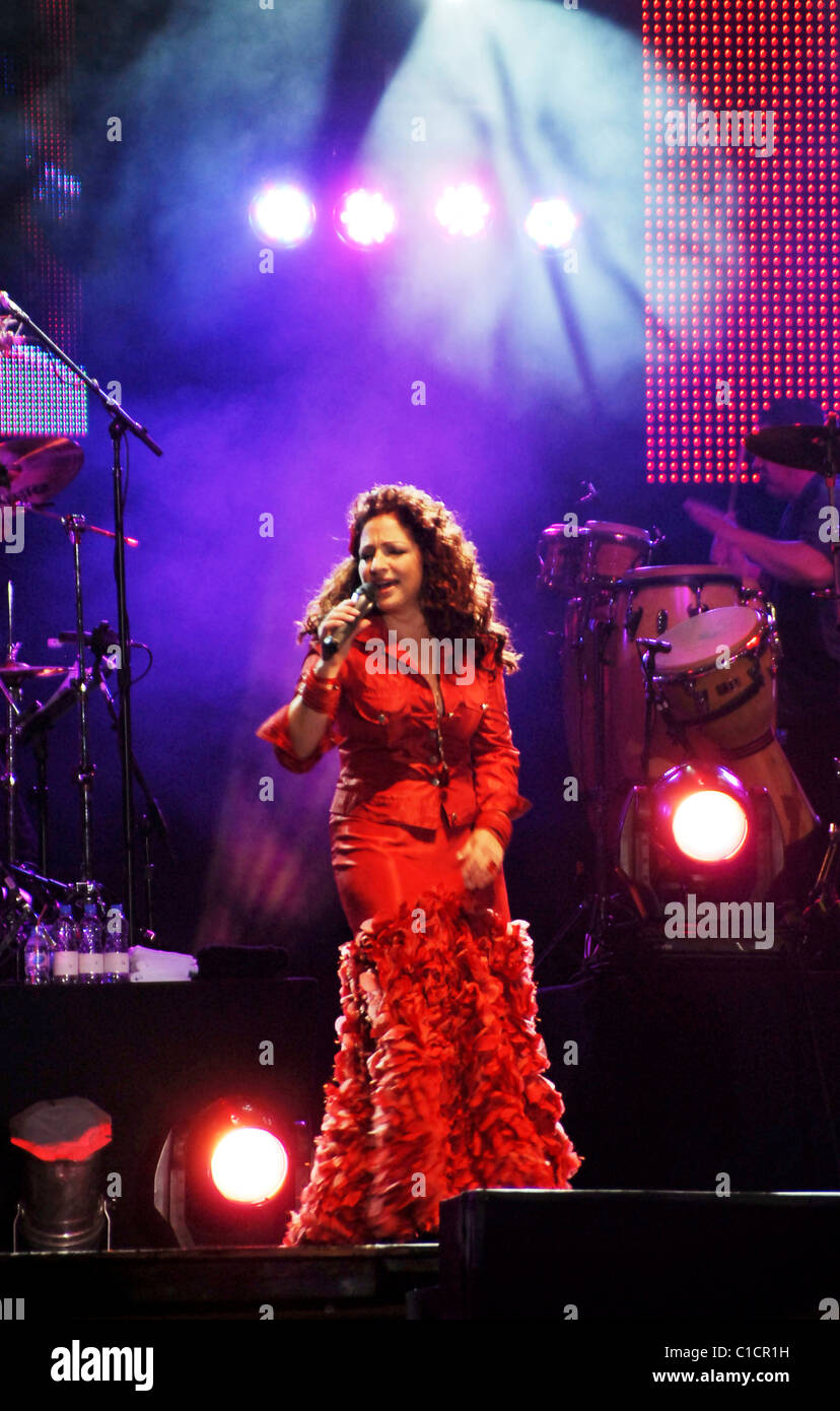 Gloria Estefan performing live on stage at the GEBA Stadium. Buenos ...