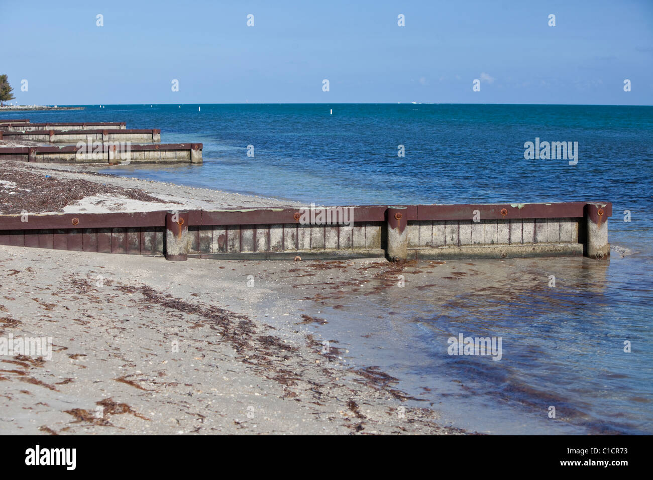 Row of groynes on the beach, Historic Virginia Key Beach Park, Florida ...