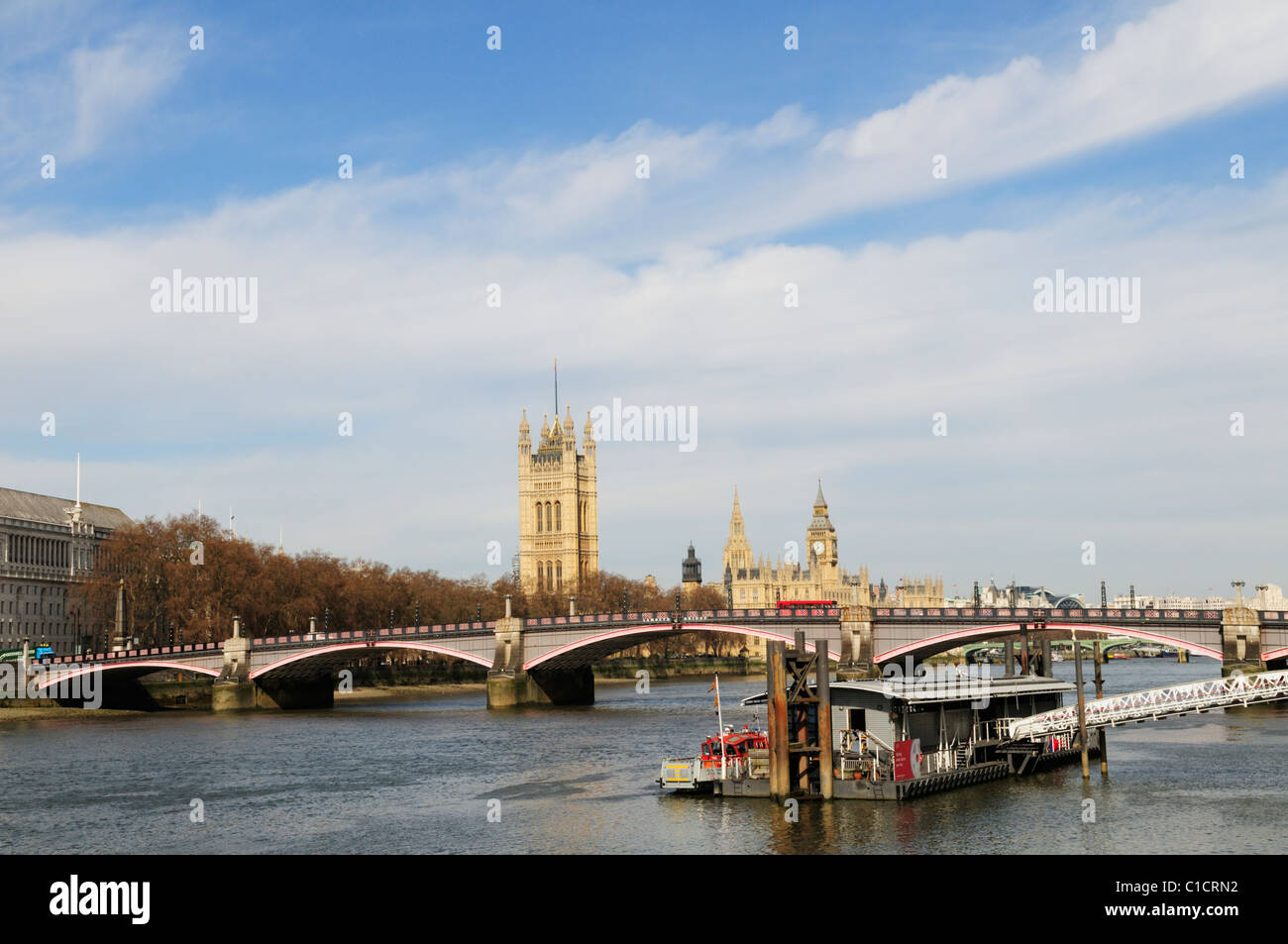 Lambeth Bridge with London Fire Brigade Pier, London, England, UK Stock ...