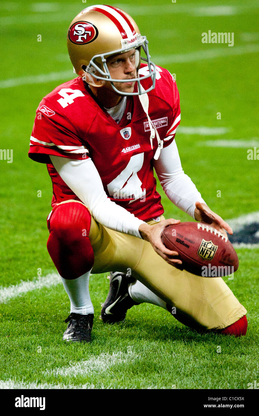 Andy Lee sets the ball at the 49ers vs Broncos game at Wembley Stadium ...