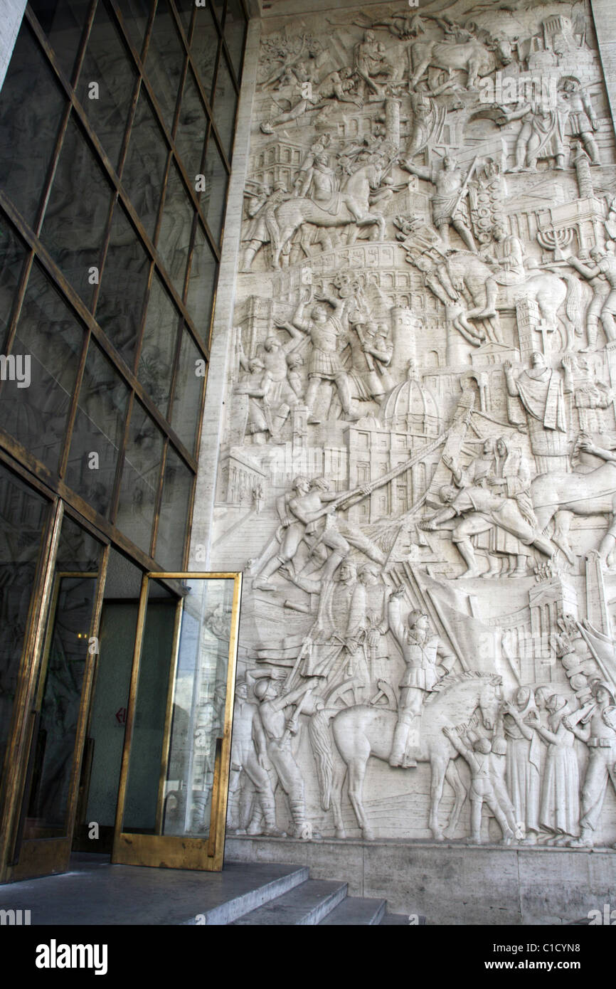 fascist bass relief mural in the EUR district in rome Stock Photo - Alamy