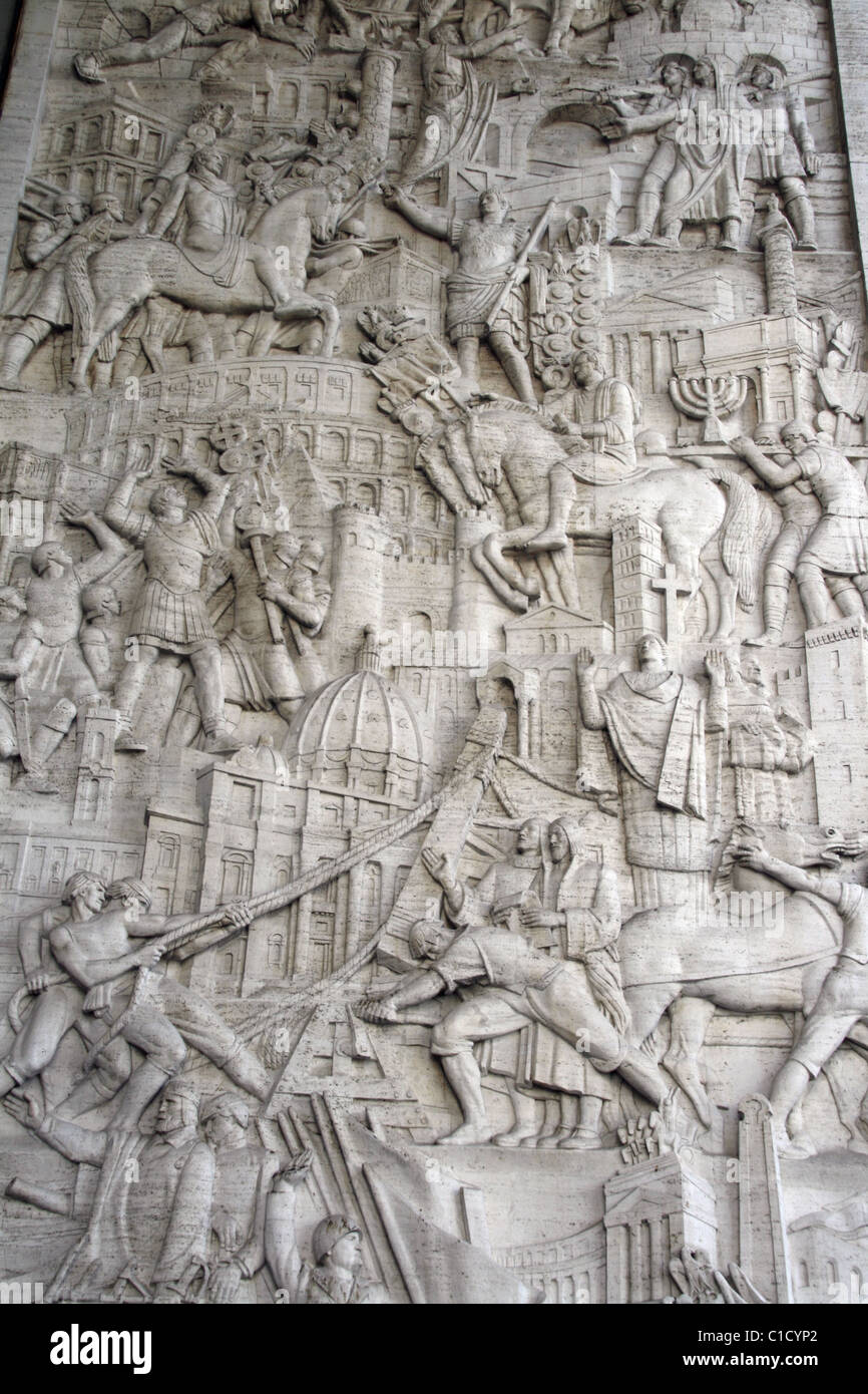 fascist bass relief mural in the EUR district in rome Stock Photo - Alamy