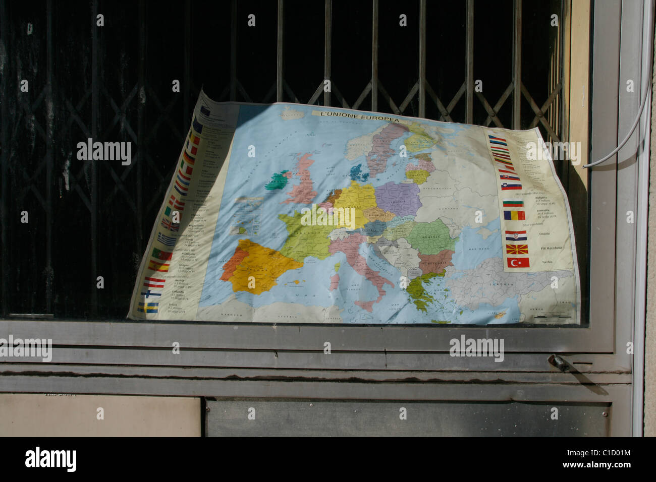 wall map of europe in window in italy Stock Photo - Alamy