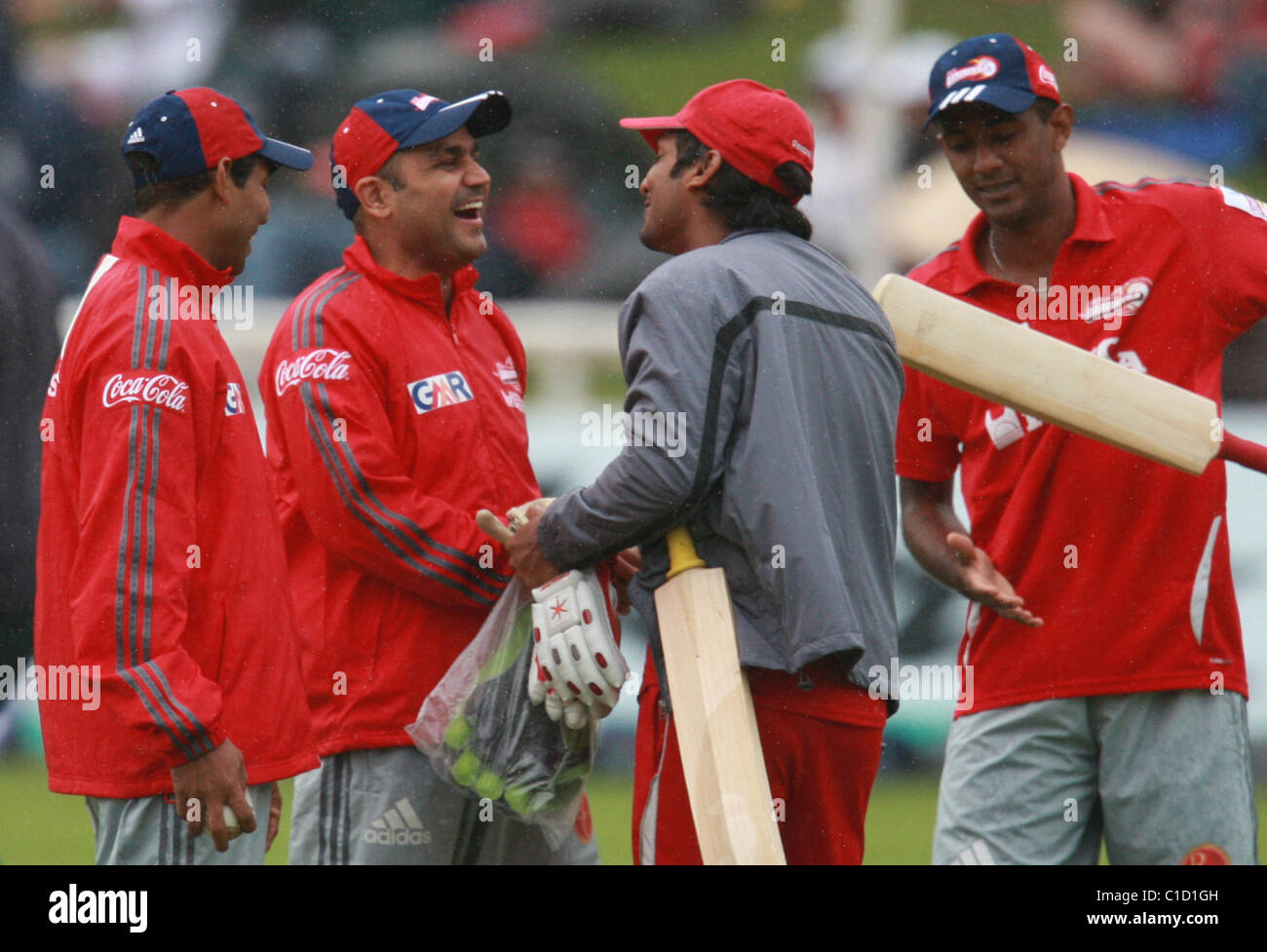 Indian cricketer Virender Sehwag, second left, of Delhi Daredevils ...