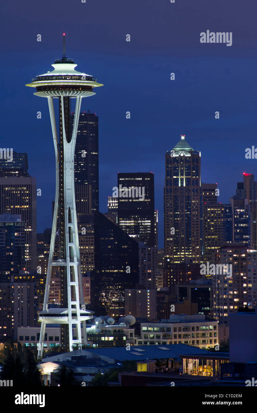Seattle Washington Skyline with Space Needle at Blue Hour Vertical ...