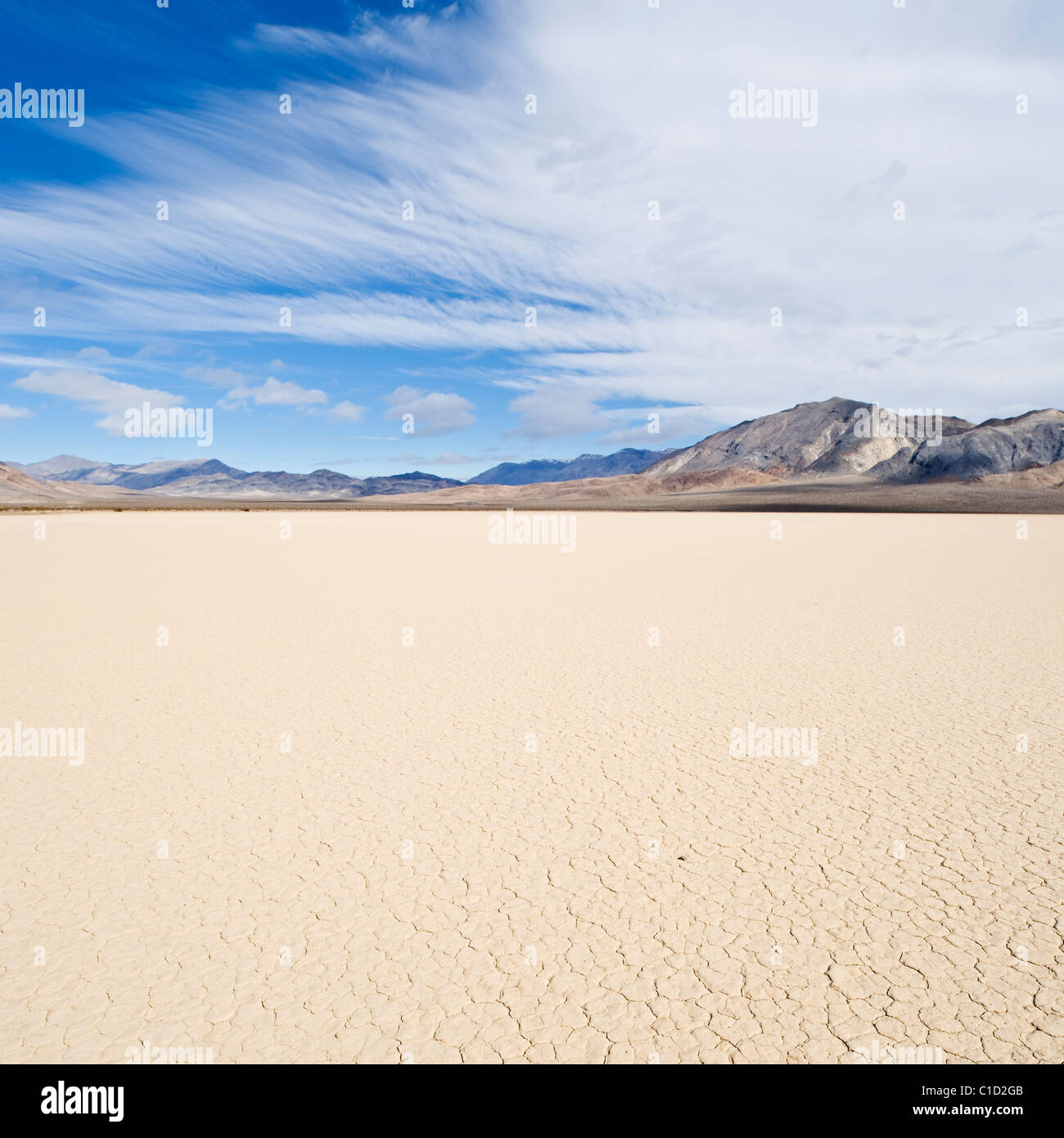 Dry lake bed of the Devil's Racetrack playa, Death Valley national park ...