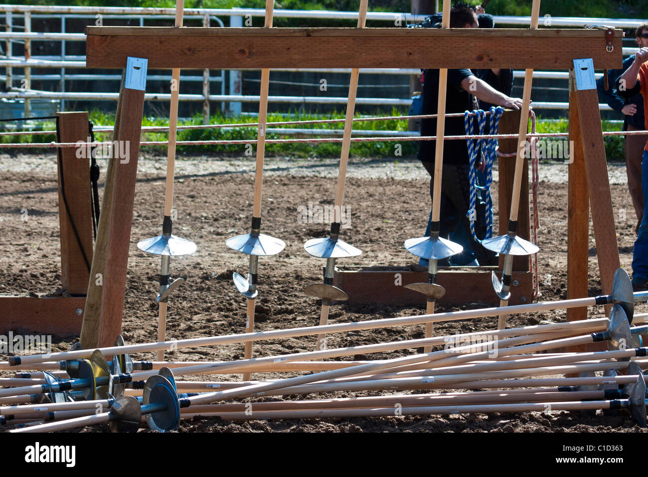 A pile of jousting lances at the Sonora California Celtic Faire Stock ...