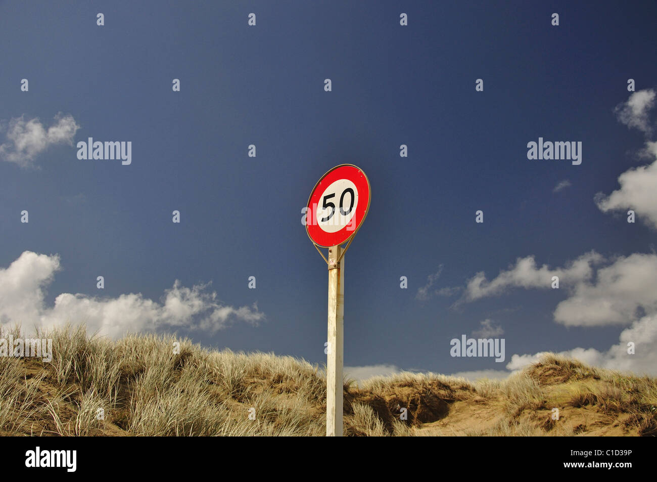 50 kph sign at Ninety Mile Beach, Northland Region, North Island, New ...