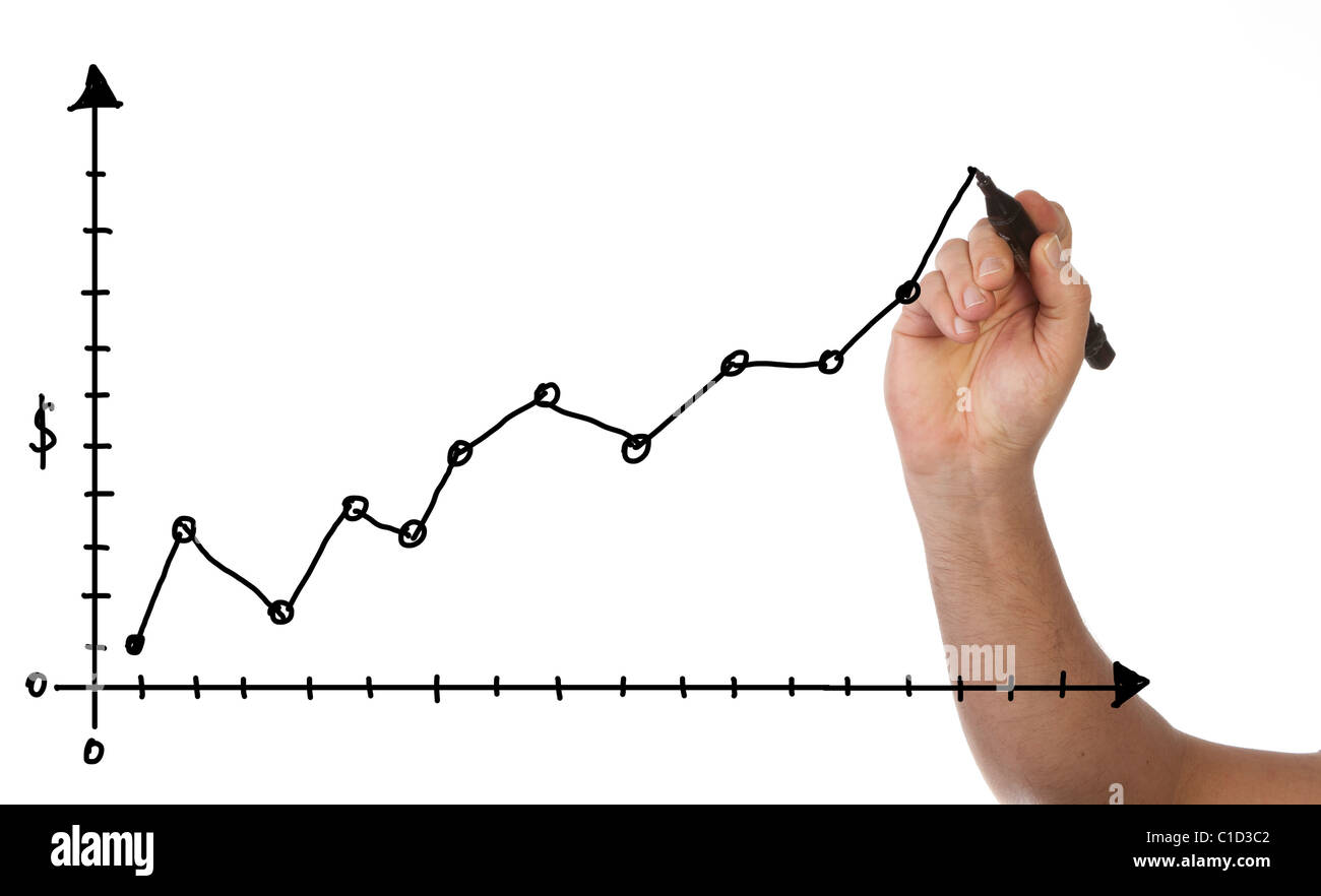 Hand is drawing a business chart, isolated on white background Stock ...