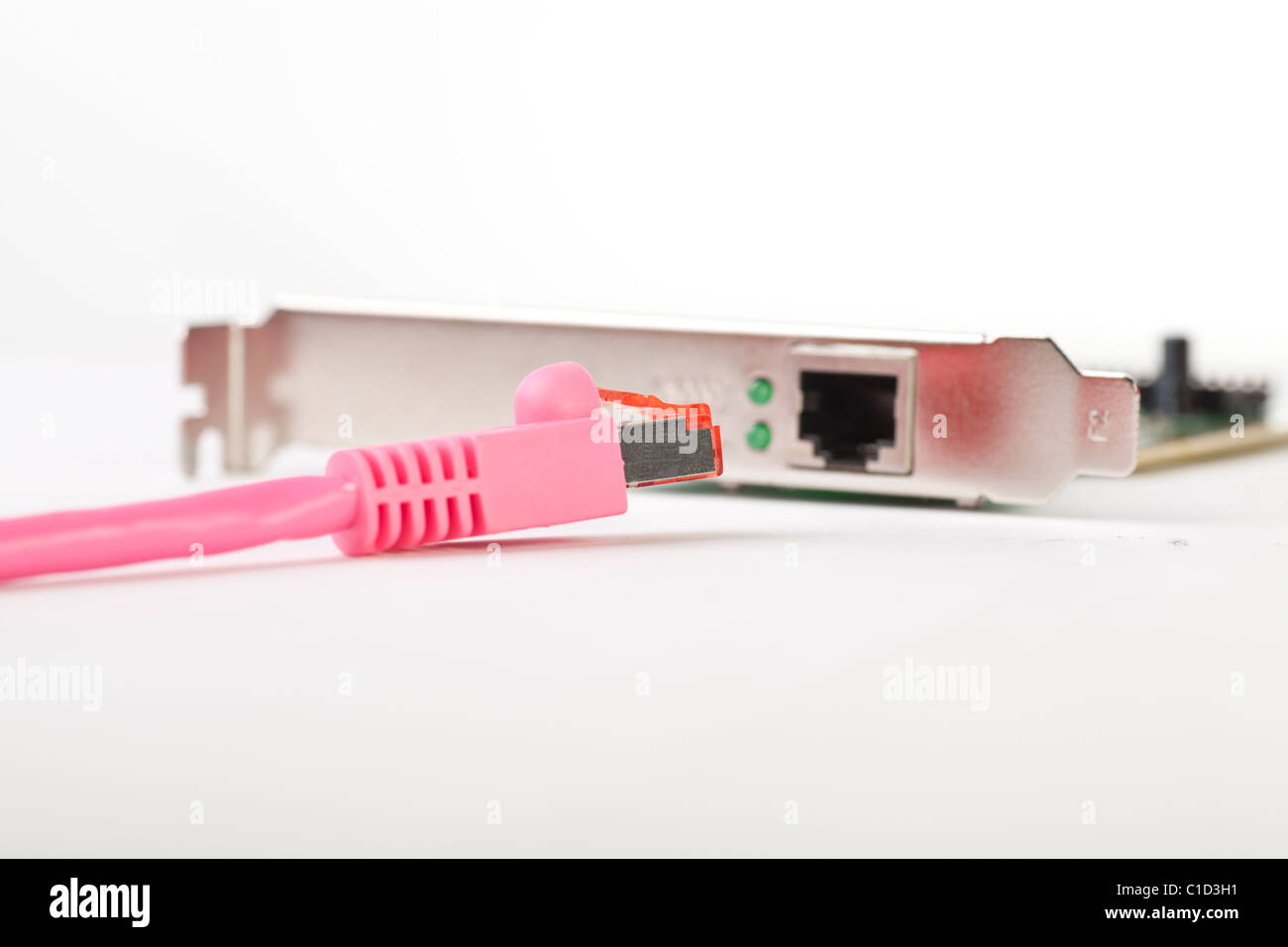 Ethernet card with pink Ethernet cable ,connected, concept of ...