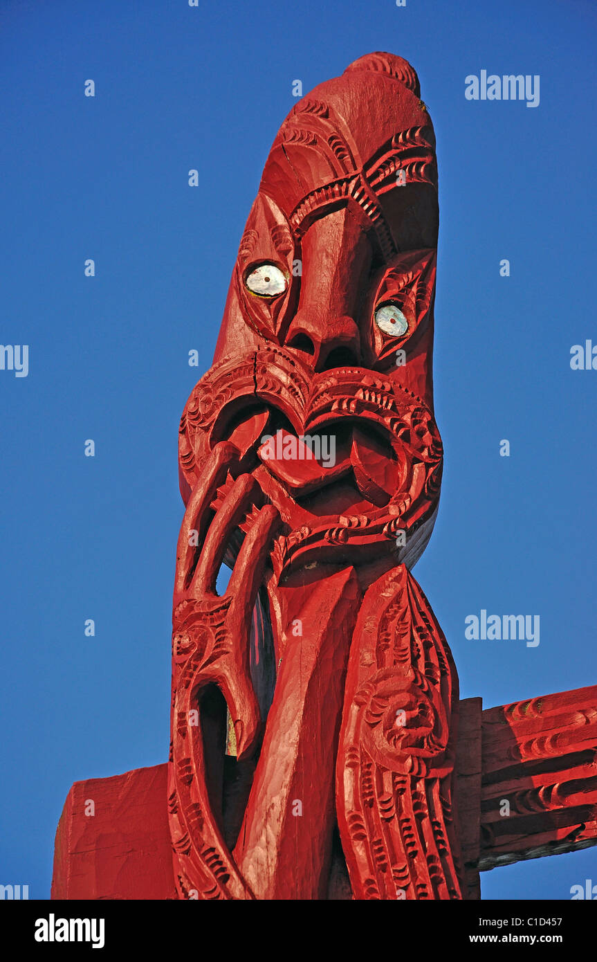 Maori carvings, Te Tii Marae, Te Tii Bay, Waitangi, Bay of Islands ...
