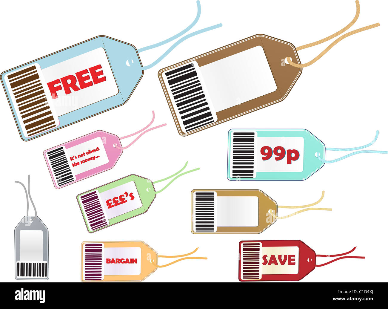 Set of price tags with different prices messages, or blank for own ...