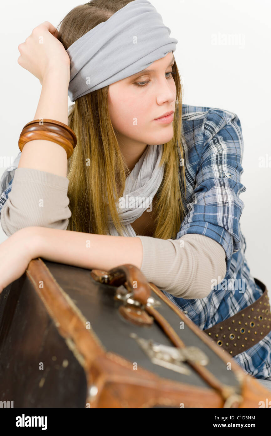 Fashion model - young woman posing in country style clothes Stock Photo ...
