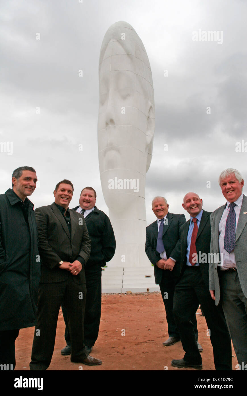 L to R: Jaume Plensa (The Artist) with former miners, Gary Conley, John ...