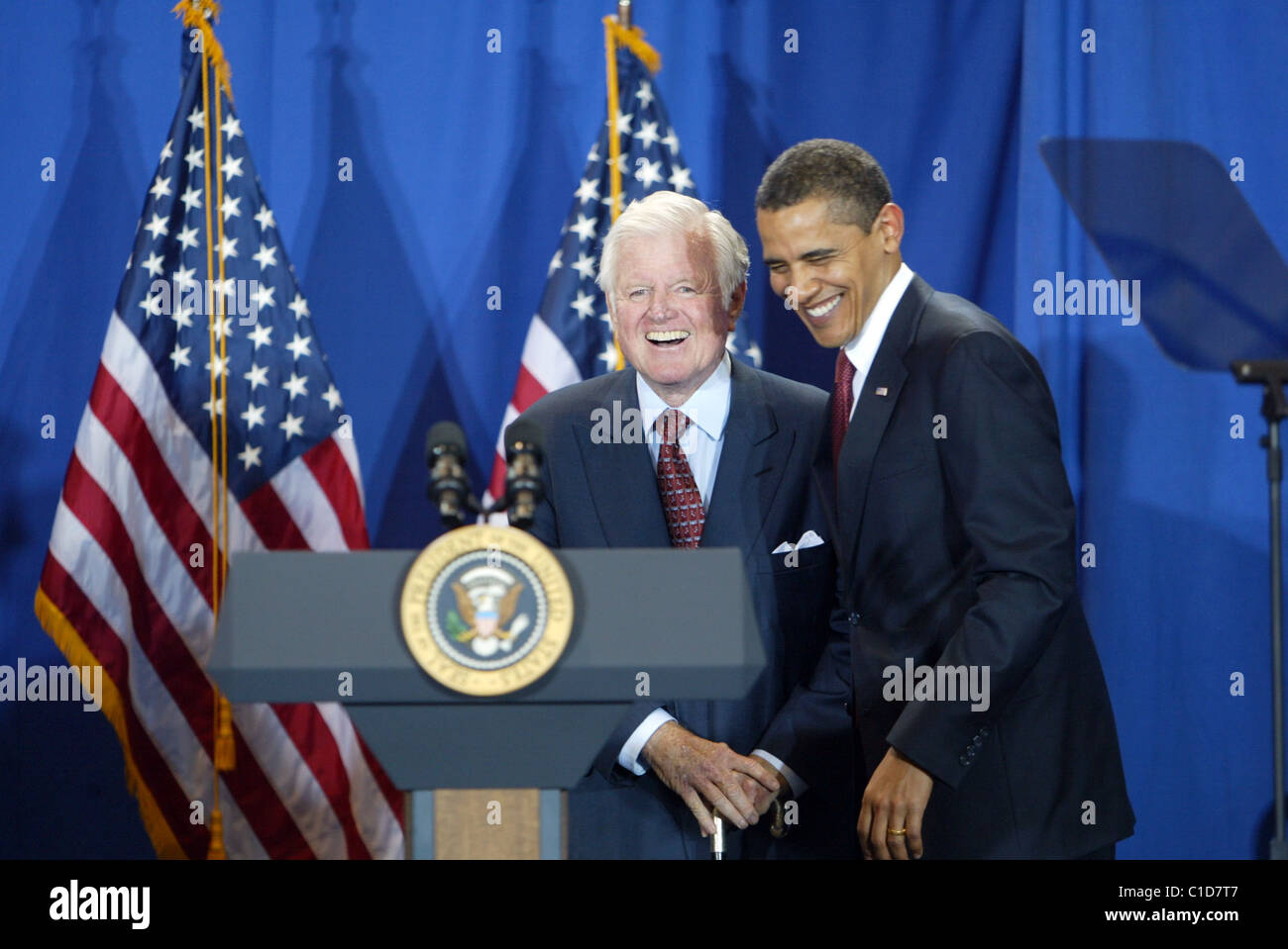 Senator Ted Kennedy and President Barack Obama attend the signing of ...