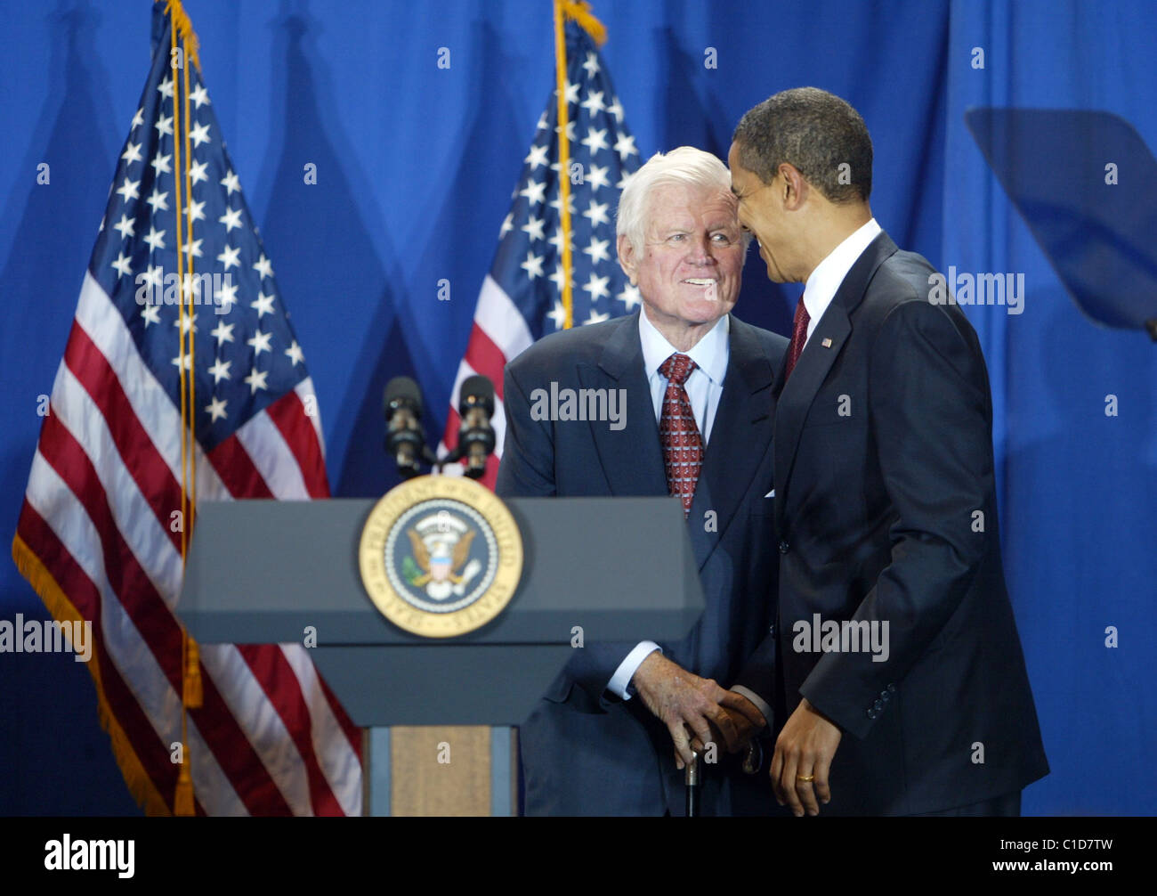 Senator Ted Kennedy and President Barack Obama attend the signing of ...