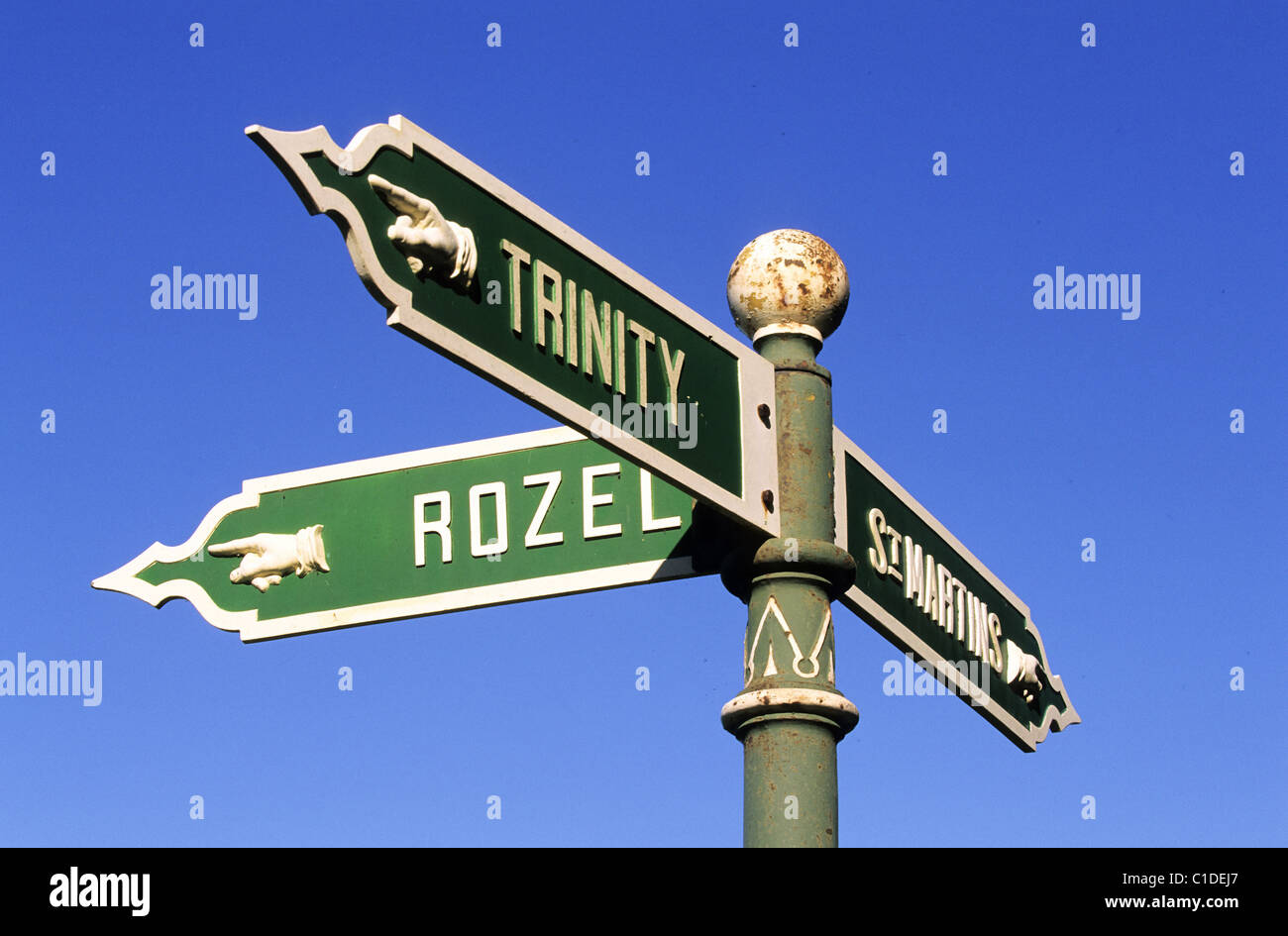 United Kingdom, Channel Islands, Jersey Island, road sign Stock Photo ...