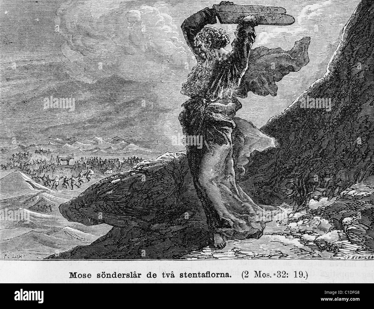 Moses smashes the two tables of stone Stock Photo - Alamy