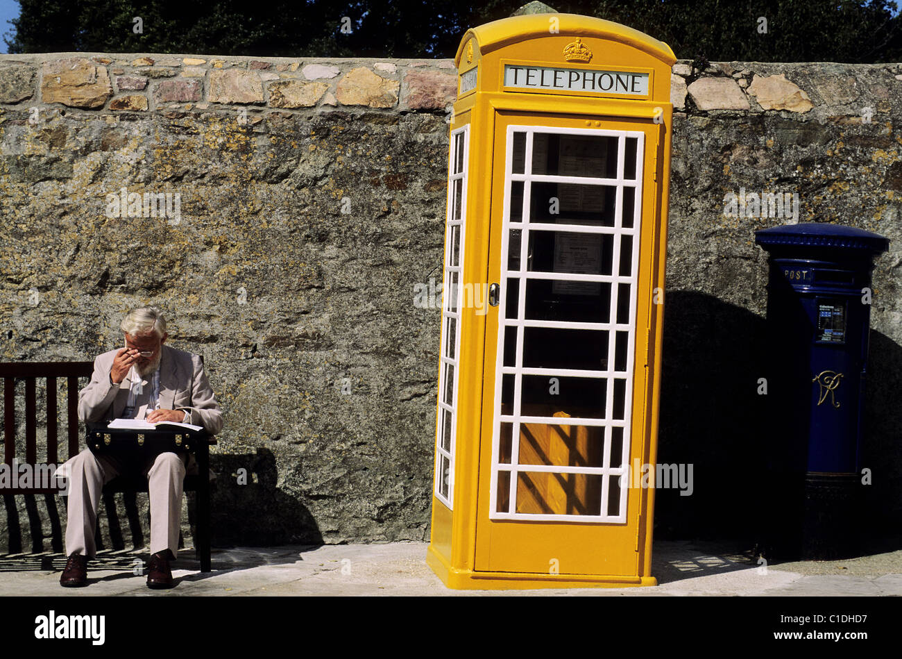 United Kingdom, Channel Islands, Alderney, typical telephone box Stock ...