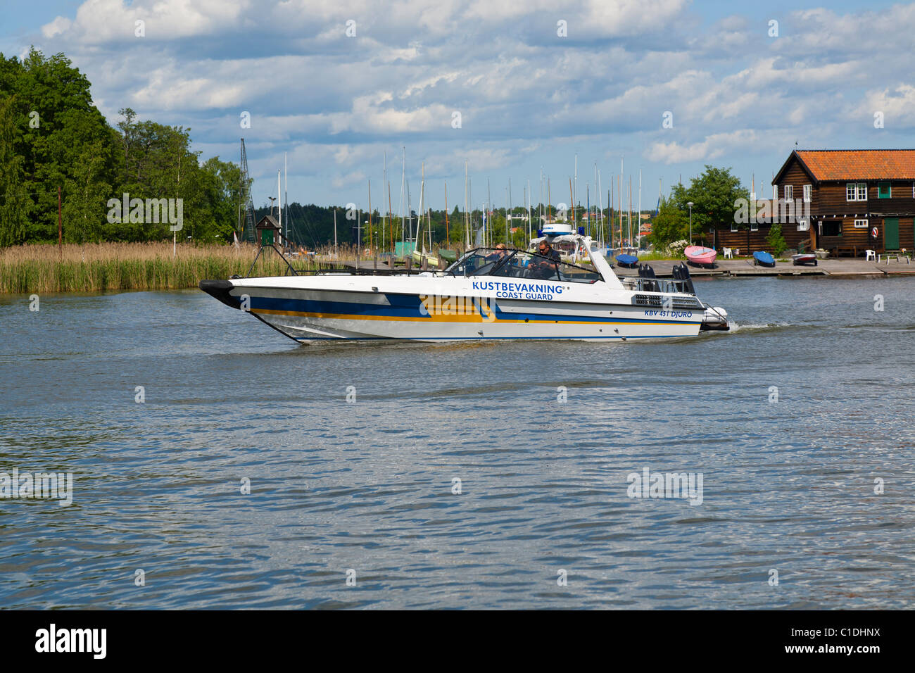 Coast guard boat just outside Djurgarden, Stockholm, Sweden Stock Photo ...
