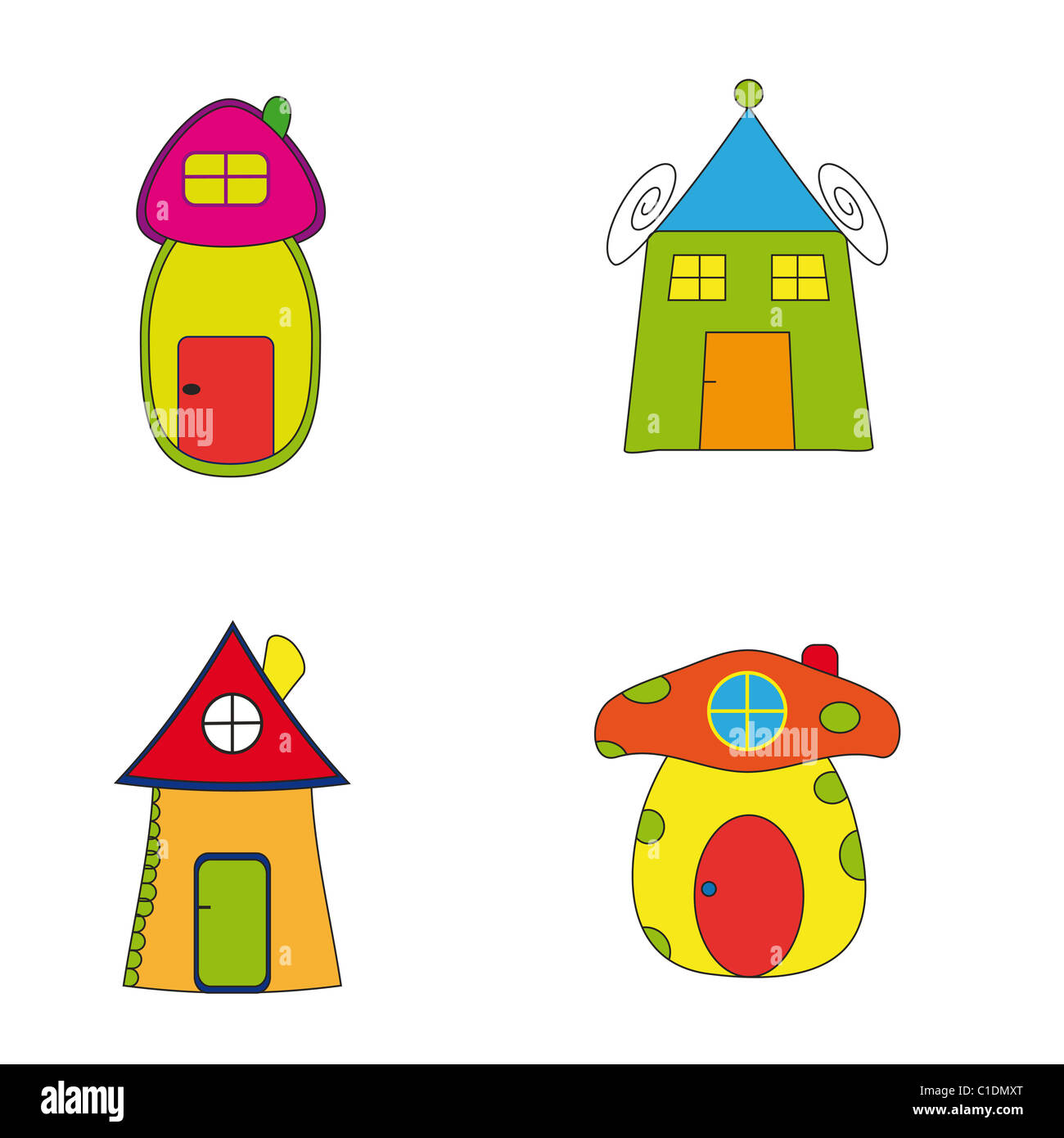 Four colourful icons show story houses Stock Photo - Alamy