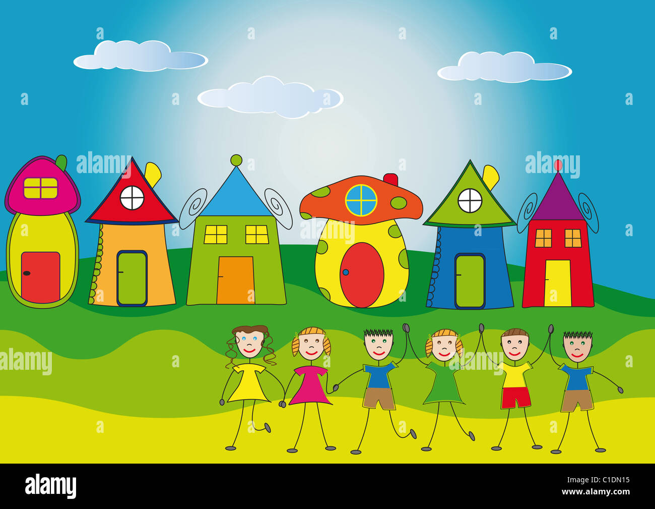 Happy children and their houses Stock Photo - Alamy