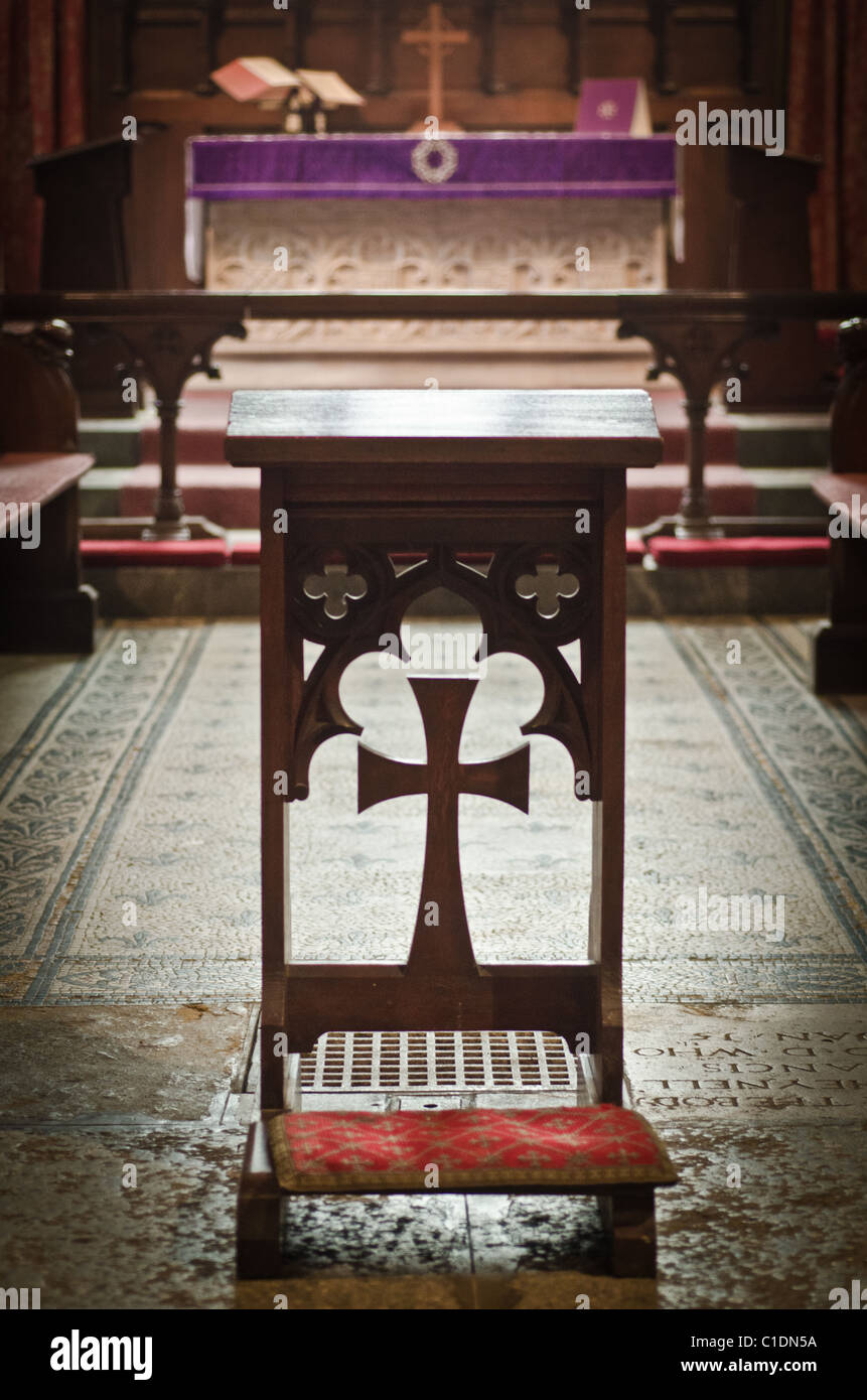 pew & altar in church interior Stock Photo - Alamy