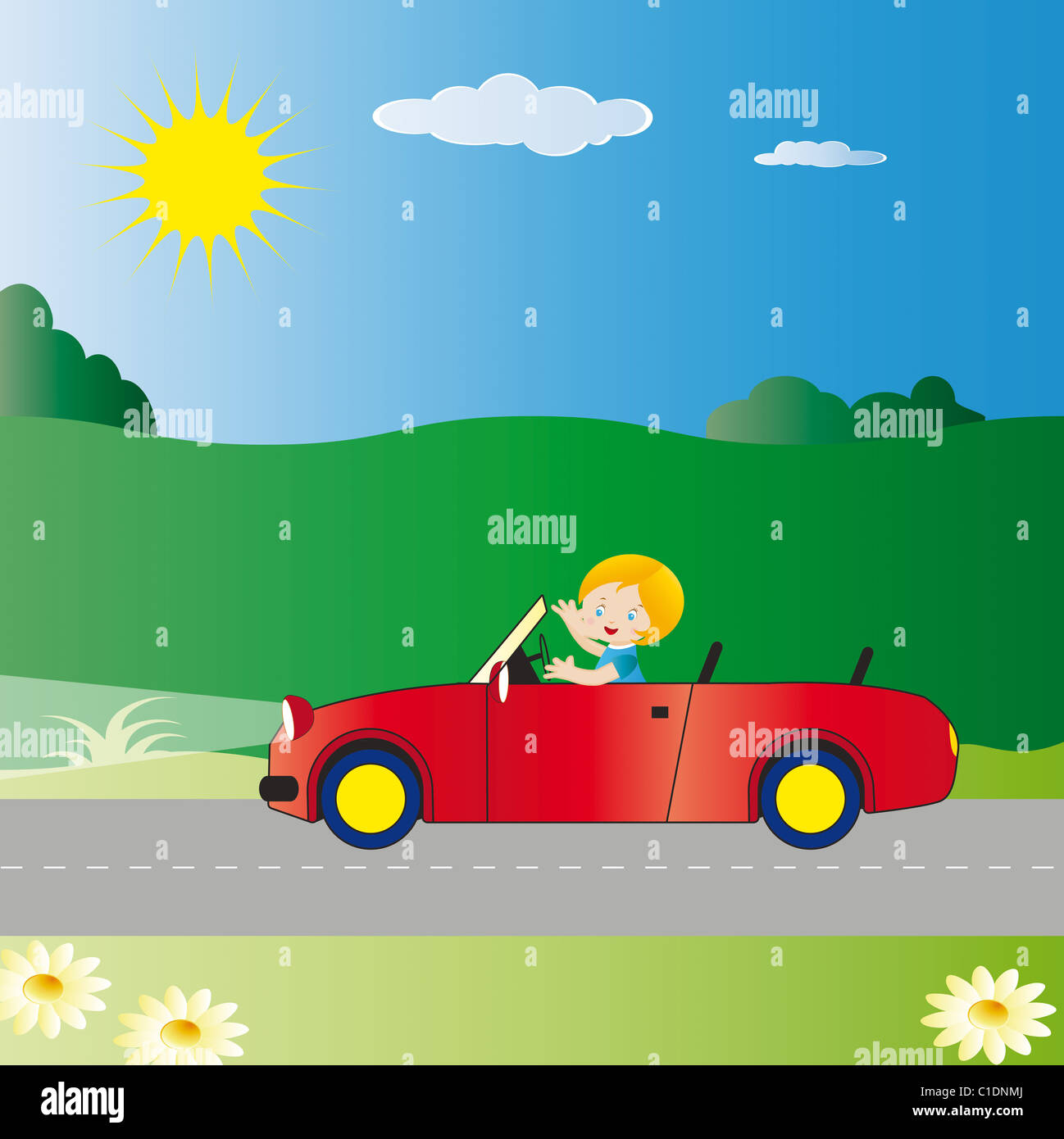Small boy driving car on road Stock Photo - Alamy