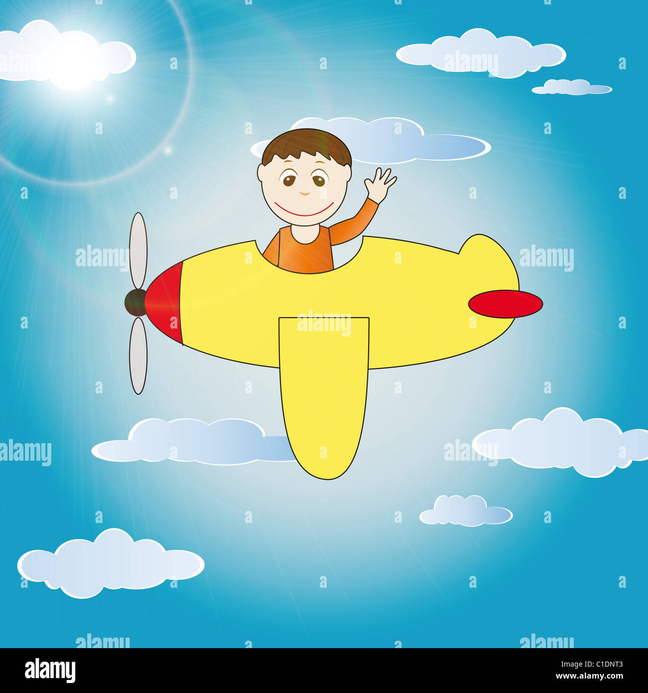 Happy small boy in airplane Stock Photo - Alamy