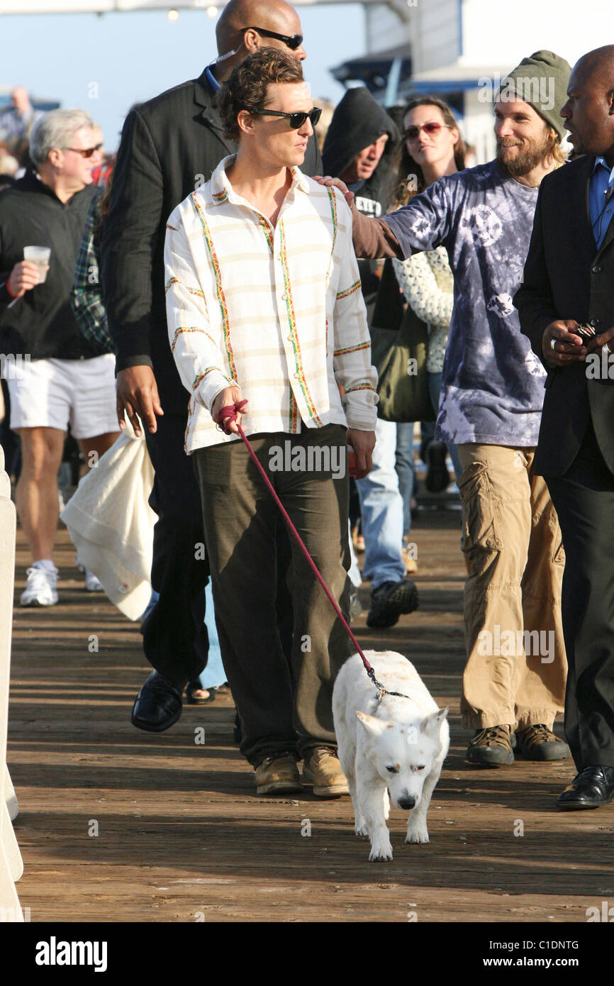 Matthew McConaughey walking his dog at the Surfrider Art and Music ...