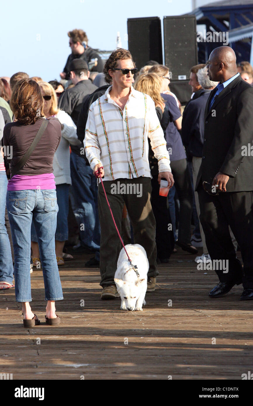 Matthew McConaughey walking his dog at the Surfrider Art and Music ...