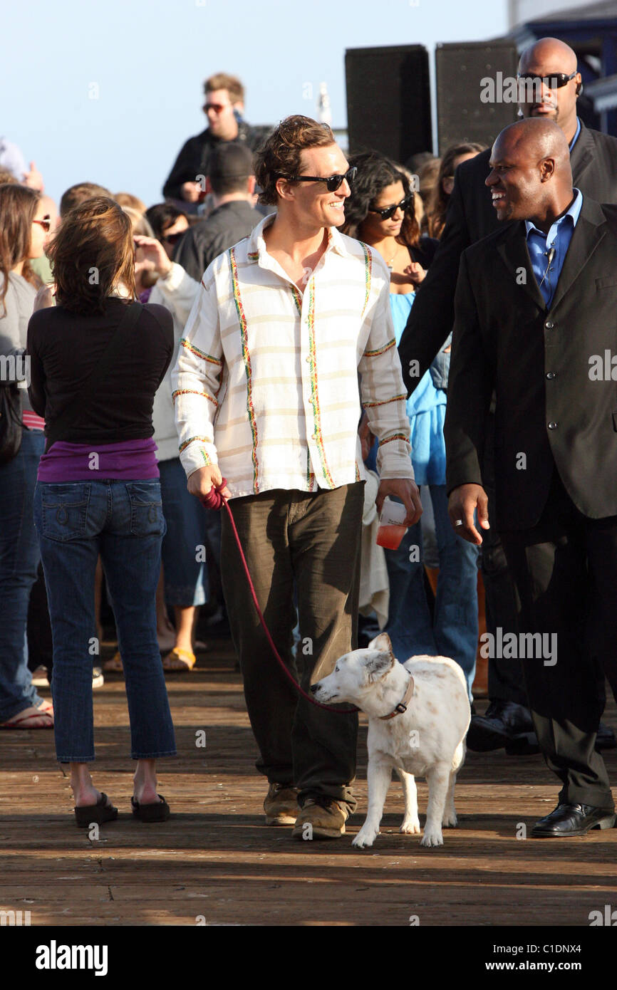 Matthew McConaughey walking his dog at the Surfrider Art and Music ...