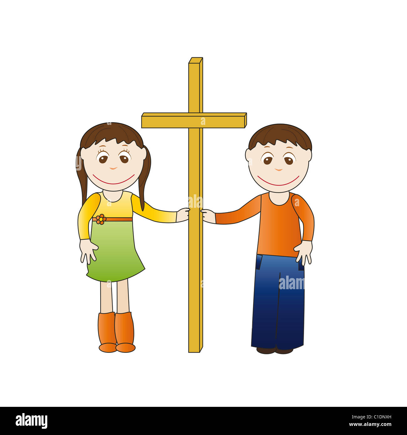 Boy and girl cross hands hold Stock Photo - Alamy