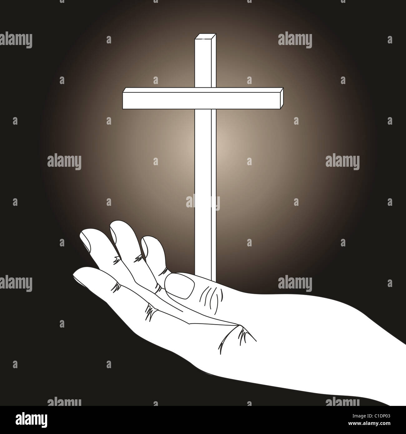 Cross and hand on dark background Stock Photo - Alamy