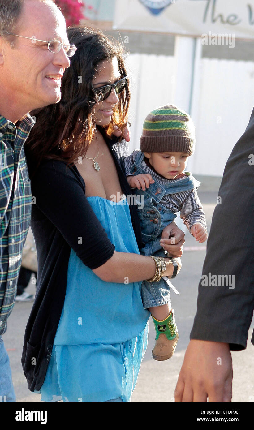 Camila Alves and her son Levi at the Surfrider Art and Music Festival ...