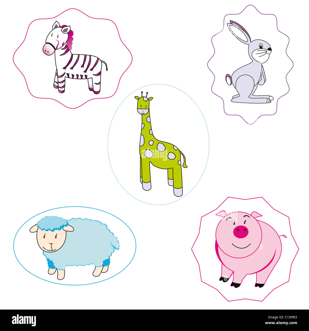 Zebra, giraffe, pig, rabbit and sheep Stock Photo - Alamy