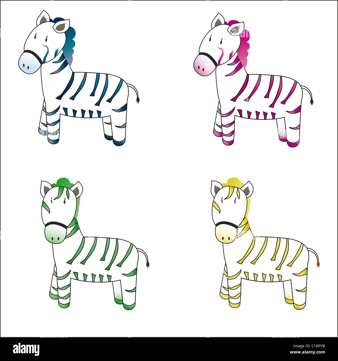 Four cute and colorful cartoon zebras Stock Photo - Alamy