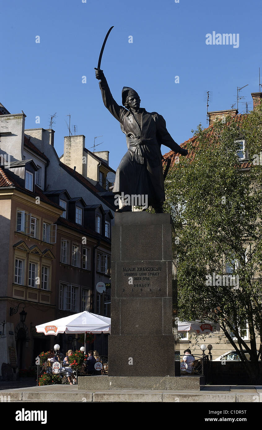 Poland, Warsaw, the old town, statue for a hero along the old wall ...