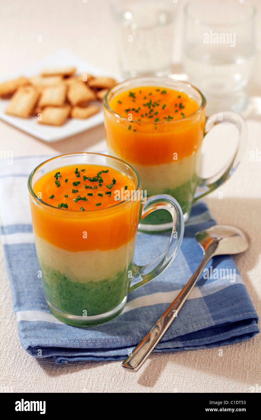 Vegetables soup in three colours. Recipe available Stock Photo - Alamy