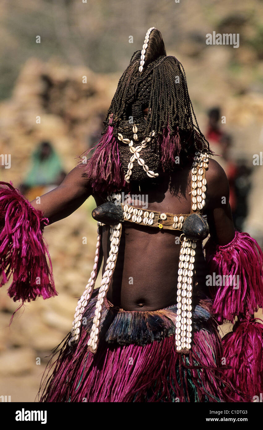 Mali, Dogon Country, Tereli Dama (end of mourning) Ambeguele, stilt or ...
