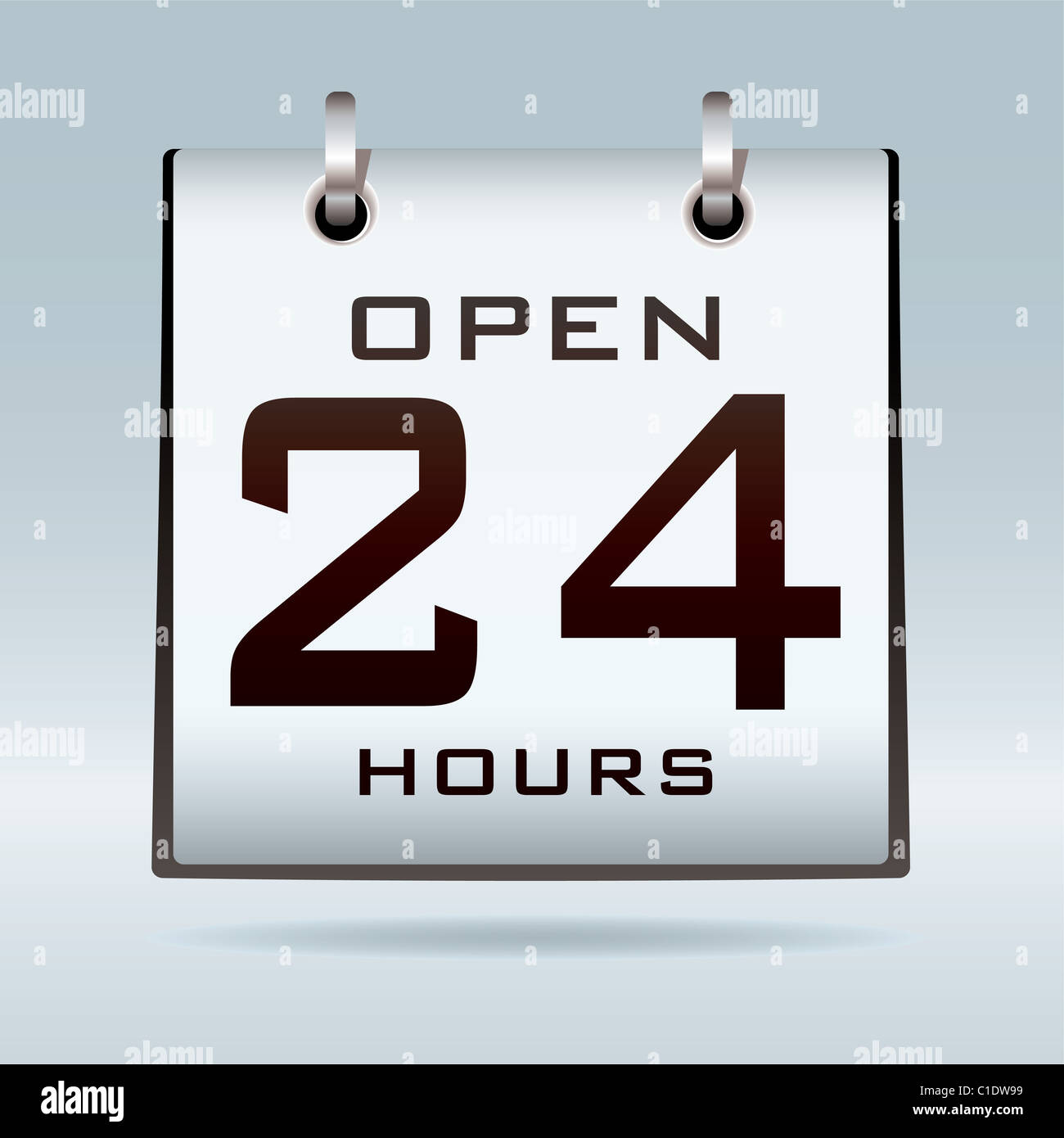 Simple icon with open 24 hr text on flip style calendar Stock Photo - Alamy